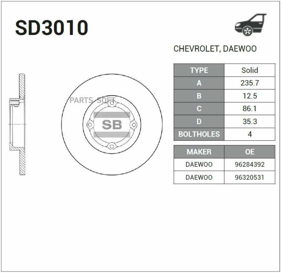 Диск тормозной передний daewoo matiz / chevrolet aveo sangsin brake sd3010