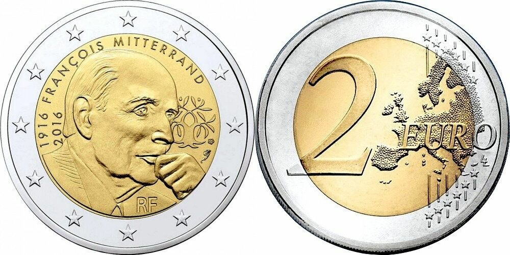 Франция 2 евро, 2016 100 лет со дня рождения Франсуа Миттерана UNC