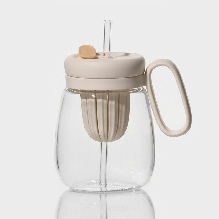Кружка стеклянная с крышкой и трубочкой Бьорн , 850 мл
