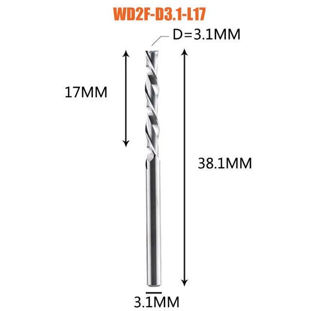 Dreanique спиральная двухзаходная фреза стружка вниз для чпу станков (3.17х17х38х3.17) WD2F-D3.1-L17 11373