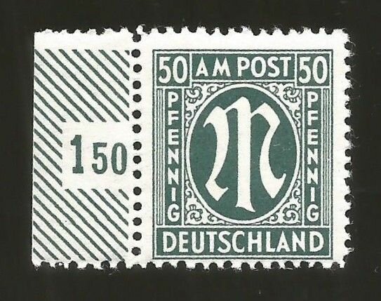 Почтовая марка Германия. Номинал 50 пфеннигов. 1945 г. в. Американо-Британская оккупационная зона. Подлинная марка. Монеткин Дом.