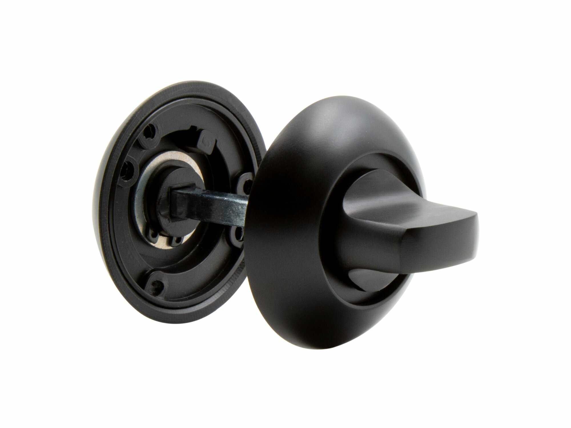 Поворотник фиксатор круглый сантехнический для межкомнатных дверей, завертка Loid BL матовый черный