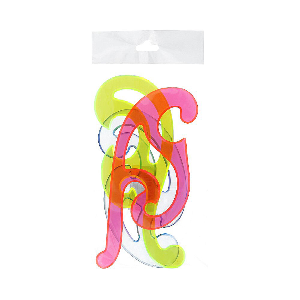 Набор лекал 3 шт в пакете с еврослотом РНЛ02 прозрачные цветные для раскроя ткани