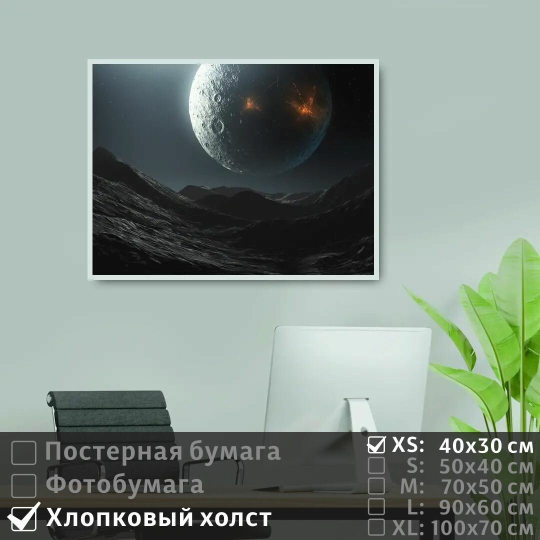 Постер на холсте Луна В Космической Галактике 40х30 см ПолиЦентр