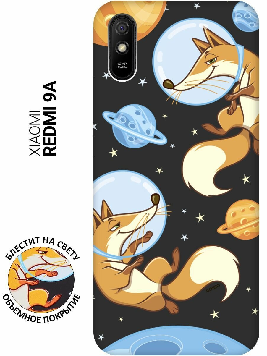 Матовый Soft Touch силиконовый чехол на Xiaomi Redmi 9A, Сяоми Редми 9А с 3D принтом "CosmoFoxes" черный