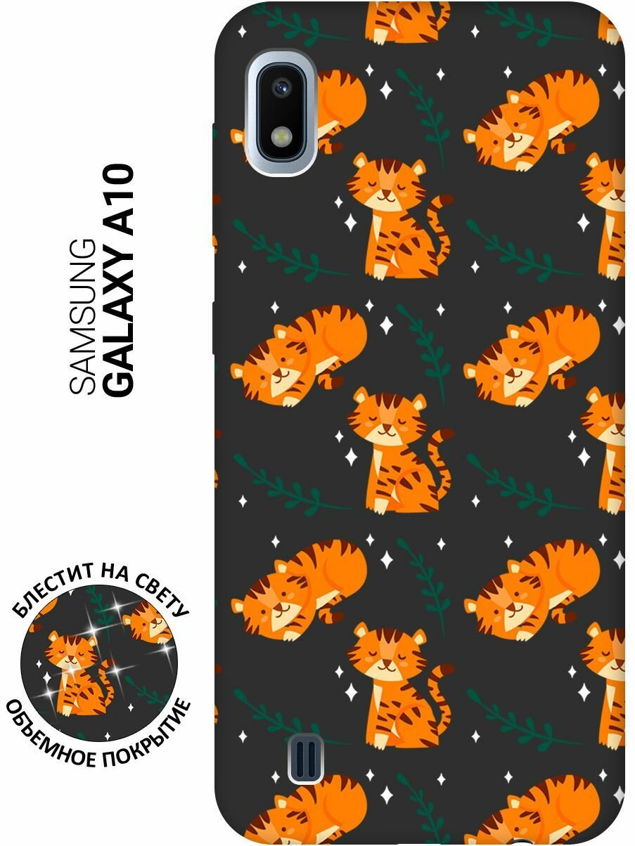 Матовый Soft Touch силиконовый чехол на Samsung Galaxy A10, Самсунг А10 с 3D принтом "Tigers" черный