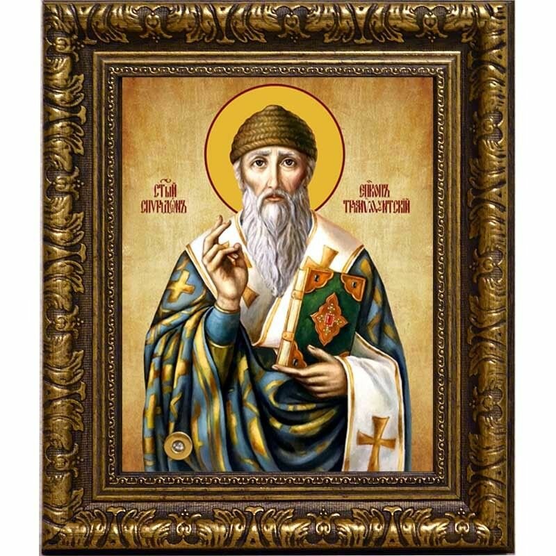 Спиридон Тримифунтский святитель. Икона с ладаном, освященном на святых мощах. (17 х 21 см / В раме)