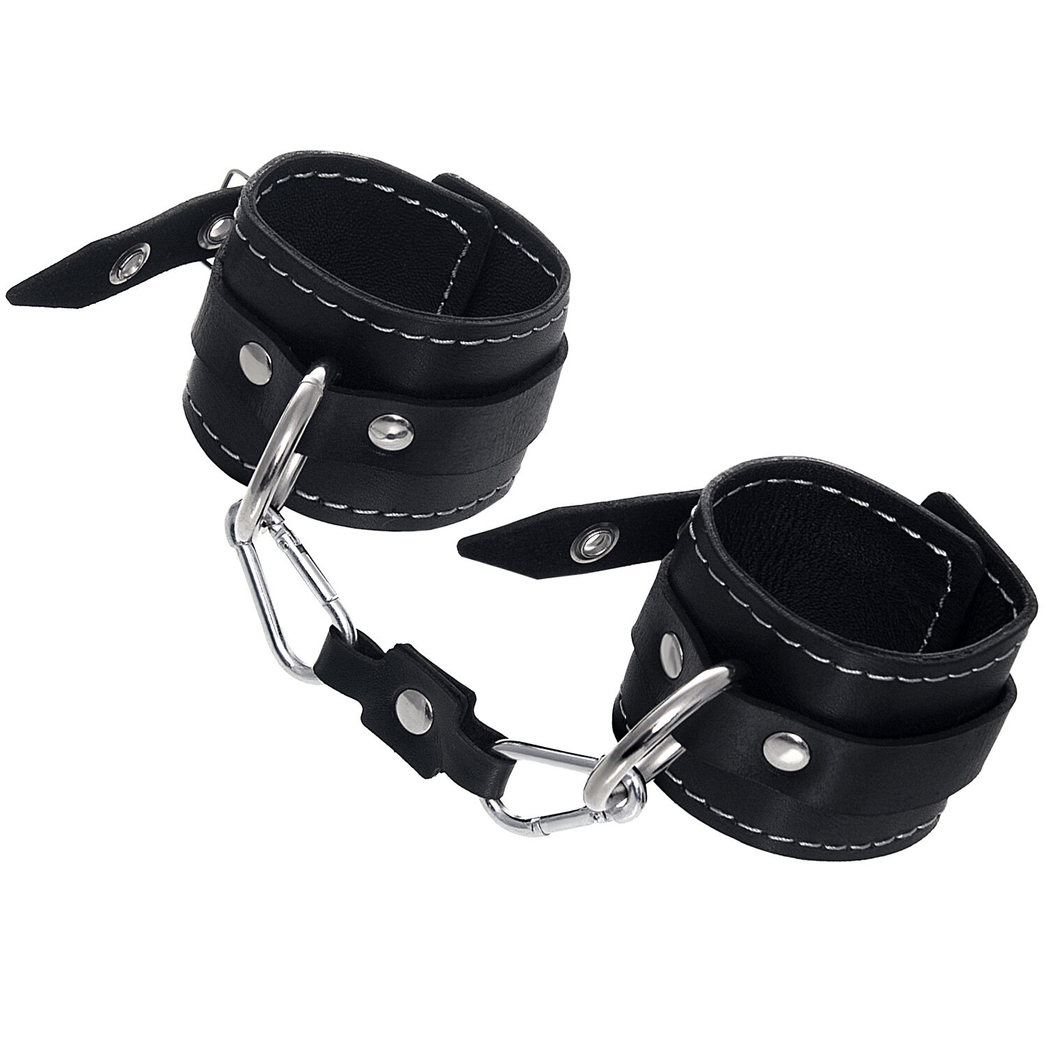 Черные двухслойные наручники с белои строчкой