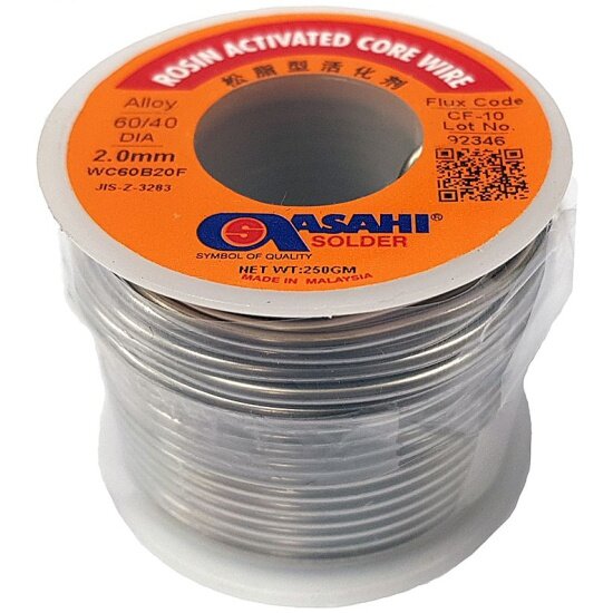 Припой с флюсом Asahi Припой WC60B20F, 2.0мм 0.25кг Sn60/Pb40 (СF10 флюс RA)