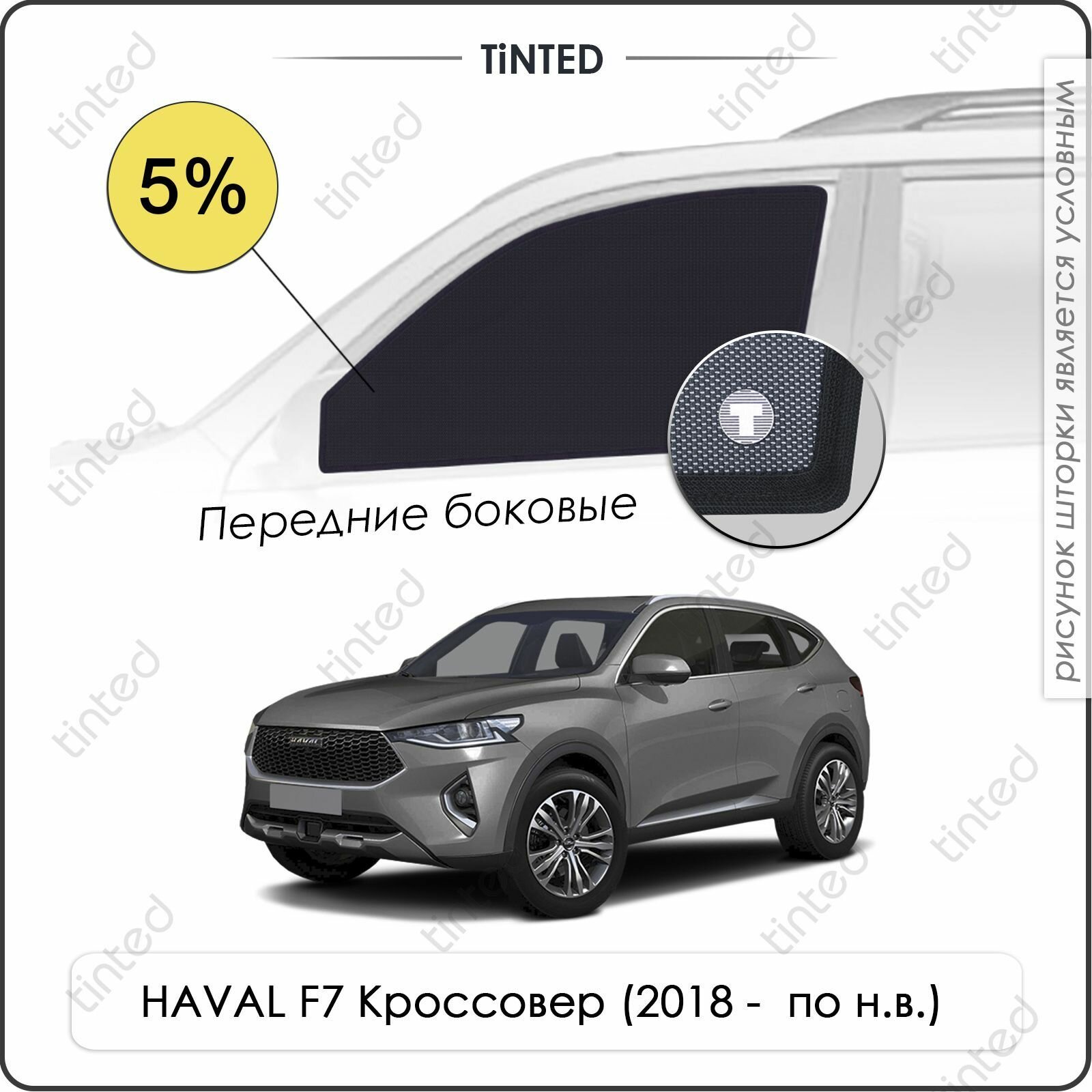 Шторки на автомобиль солнцезащитные HAVAL F7 1 Кроссовер 5дв. (2018 - по н. в.) на передние двери 5%, сетки от солнца в машину хавал Ф7, Каркасные автошторки Premium
