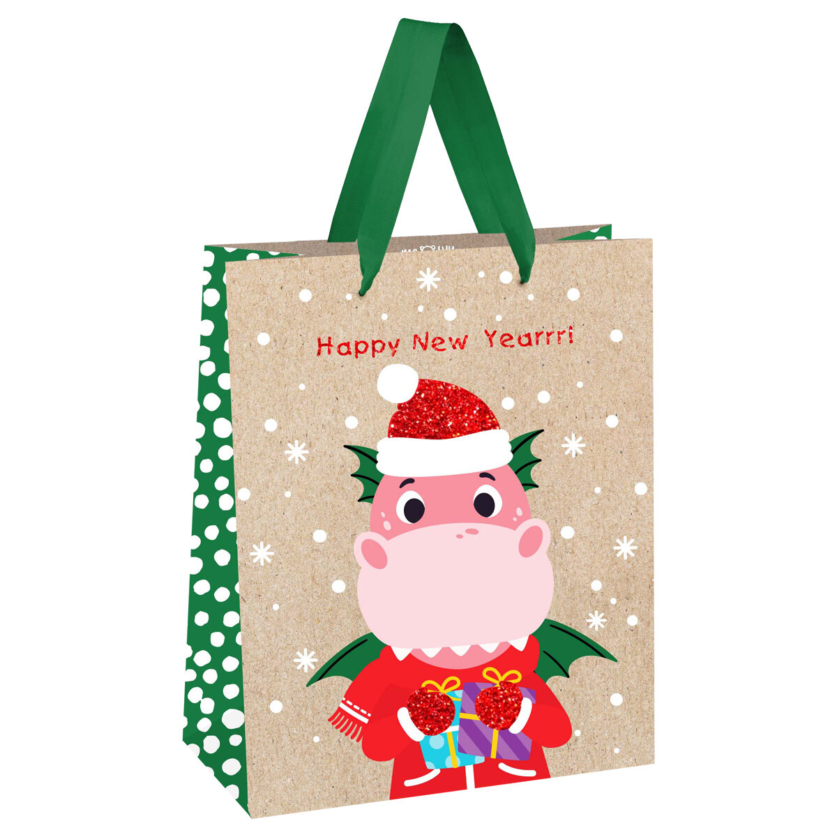 12 шт, Пакет подарочный 18*23*10см MESHU "Dragon", отд. фольгой, блестки, крафт