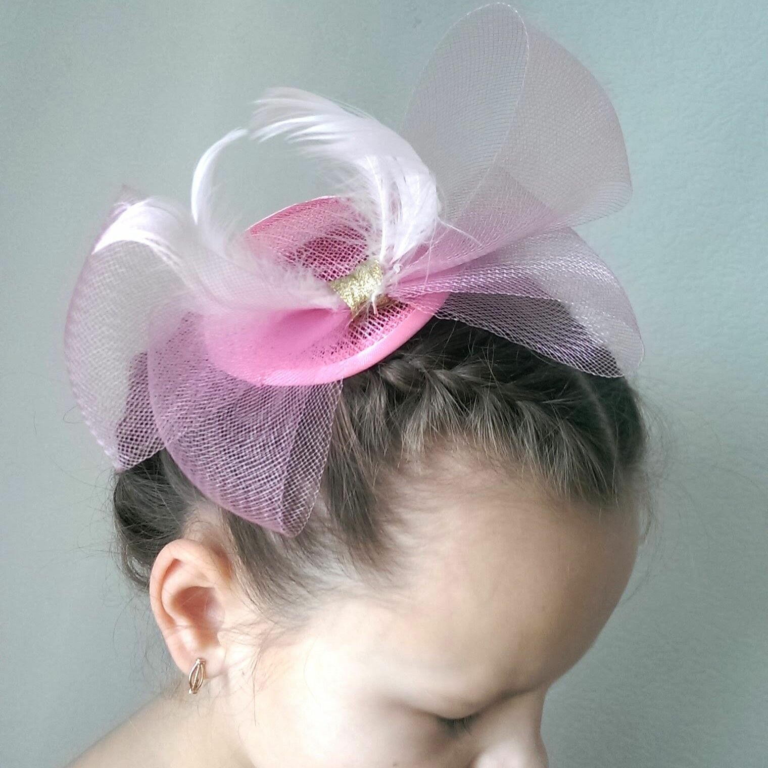 Заколка-Вуалетка "Перья", для девочек, светло-розовая, 10 см