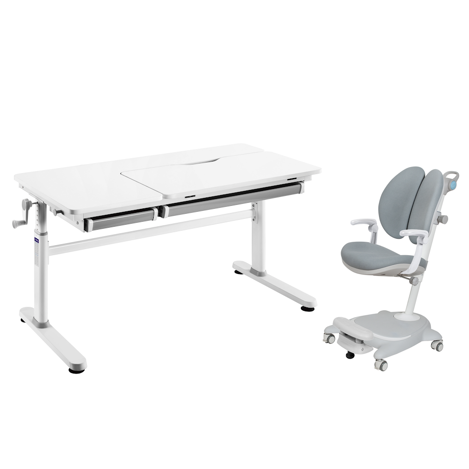 Комплект парта Iris Grey + кресло Arnica Grey с подлокотниками и подставкой для ног