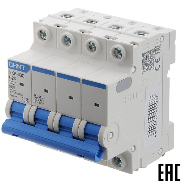 Автоматический выключатель NXB-63S 296907 /4P/ C25A 4,5 кА CHINT (2 шт. в наборе)