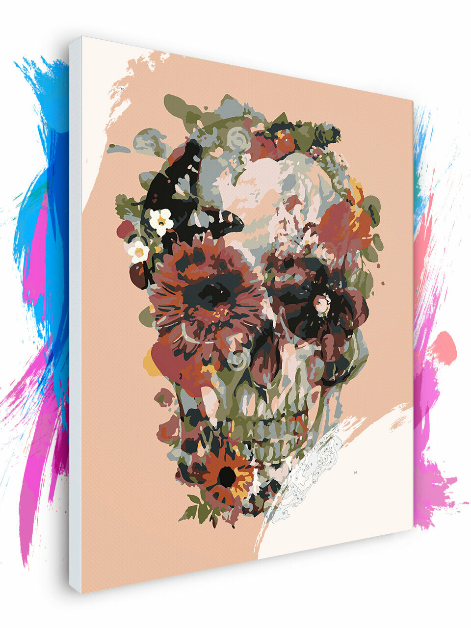 Картина по номерам на холсте Череп и цветы, 30 х 40 см