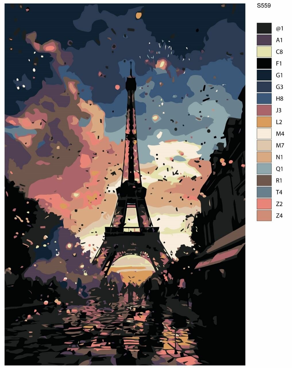 Картина по номерам S559 "Париж арт. Эйфелева башня в розовом тумане" 40x60 см