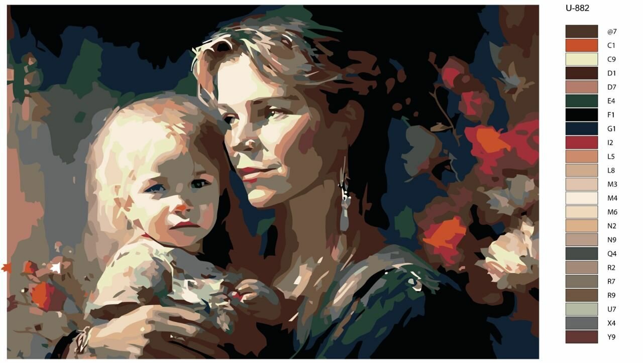 Картина по номерам U-882 "Материнство. Портрет мамы и малыша" 60x90 см