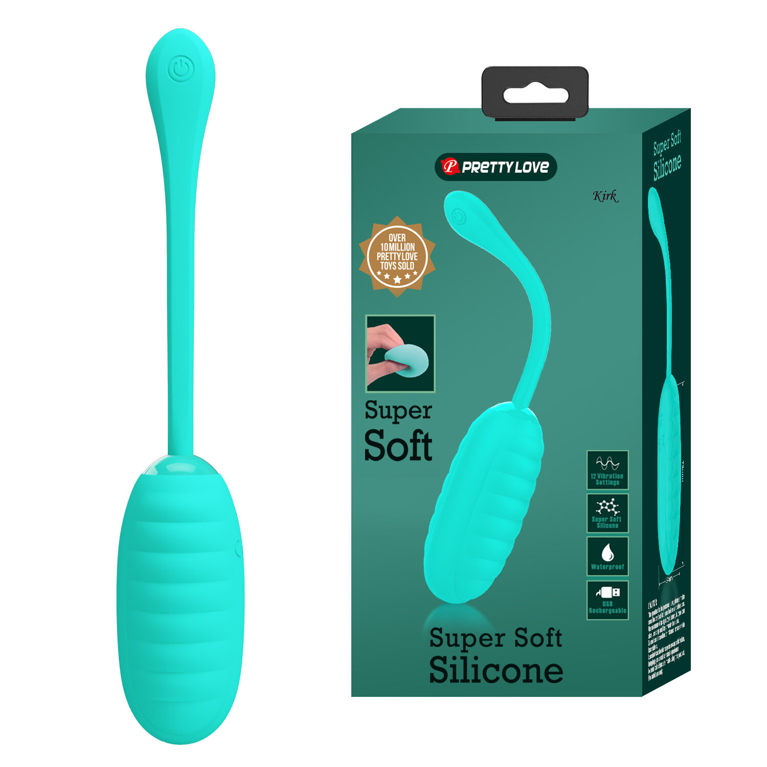 Вибратор-яйцо ребристое, бирюзовое, 2 года гарантии