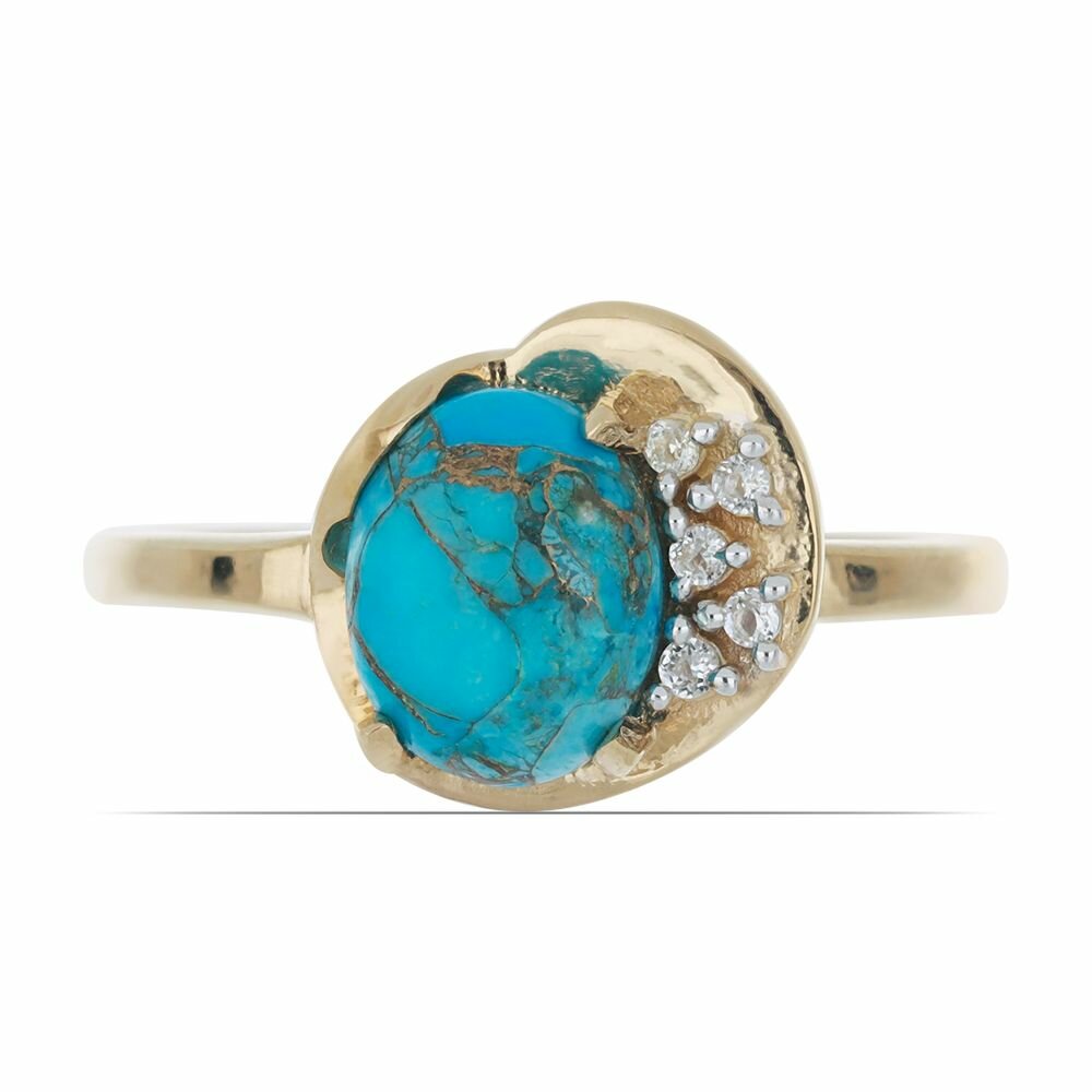 Кольцо тонкое, серебро, 925 проба, золочение, топаз, бирюза