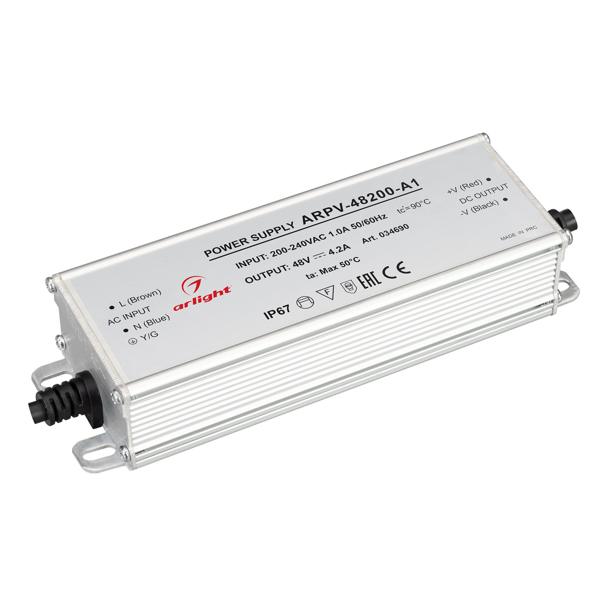 034690 Блок питания ARPV-48200-A1 (48V, 4.2A, 200W) (Arlight, IP67 Металл)