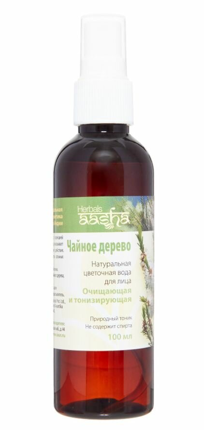 Aasha Herbals Спрей для ухода за кожей, Вода цветочная Чайное Дерево, 100 мл