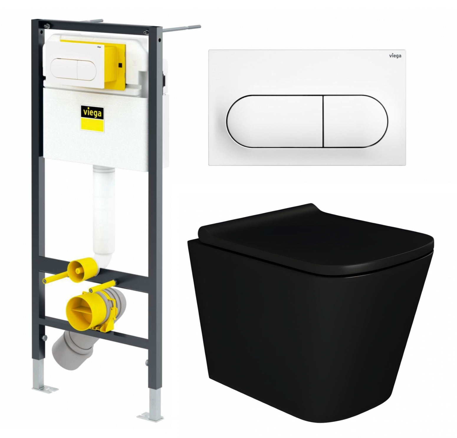 Комплект 3 в 1 инсталляция Viega Prevista 8524.11 + Унитаз подвесной Enio Binario BL черный EN4180225 + кнопка белая