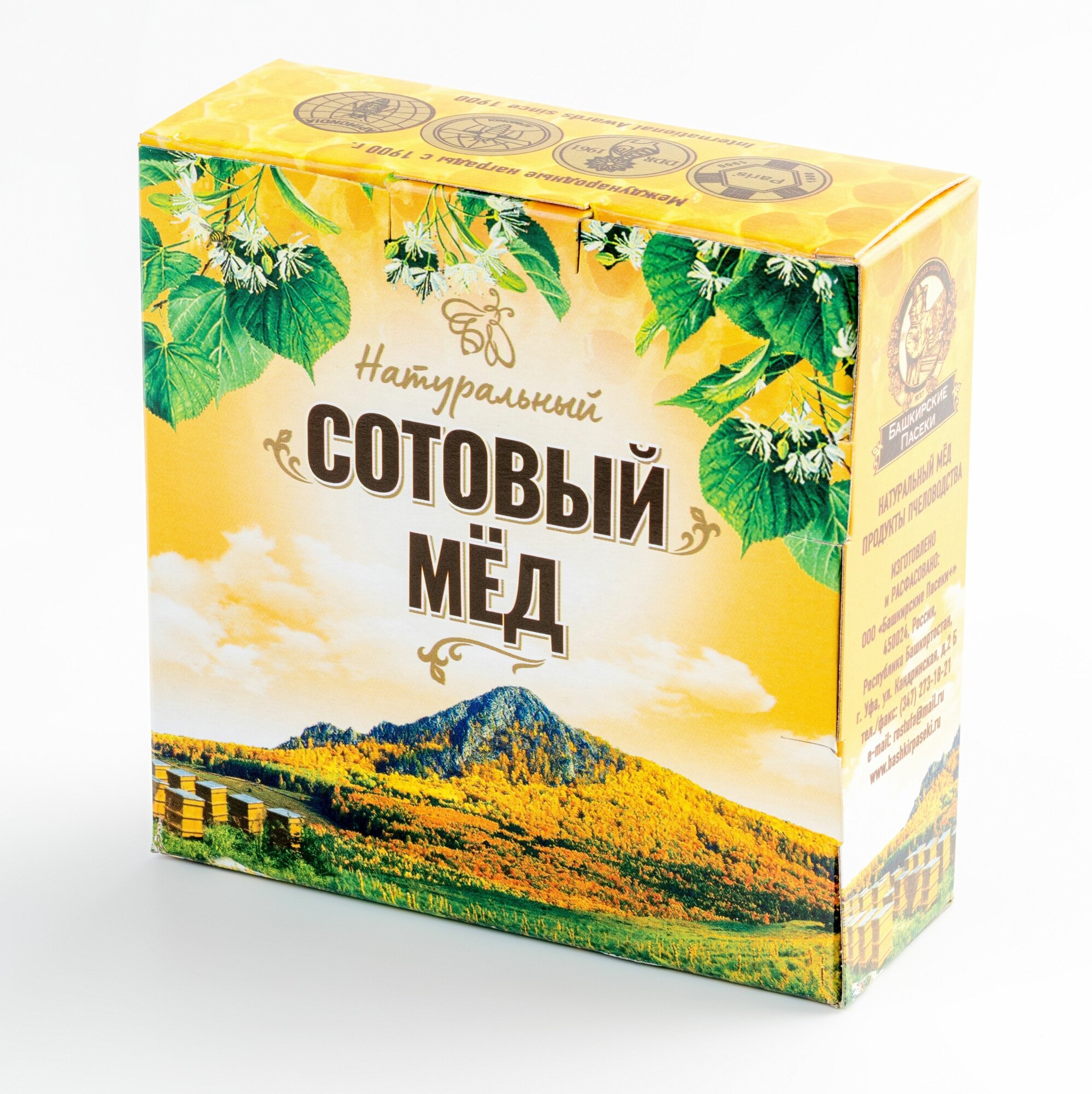 Мед башкирские пасеки сотовый, подарочный, 250-300 гр.