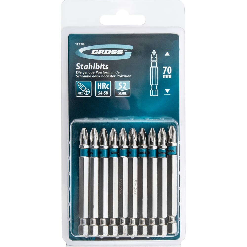 Набор бит РН2х70, сталь S2, 10шт GROSS 11378