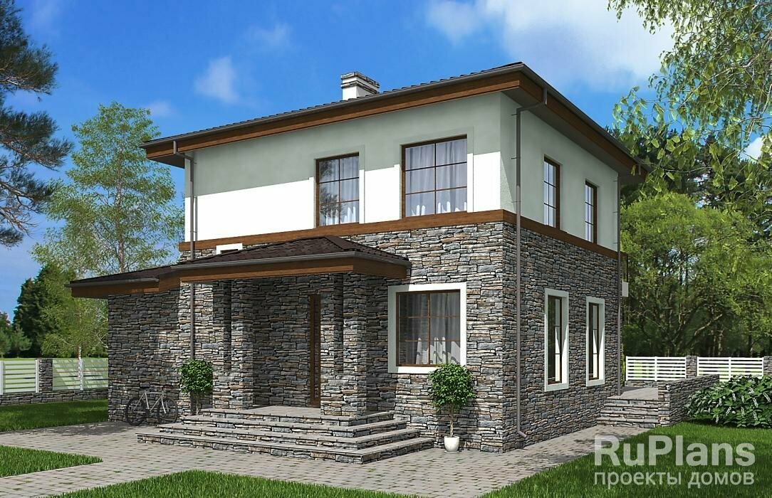 Проект двухэтажного жилого дома с террасой и балконом (107 м2, 10м x 11м) Rg5132