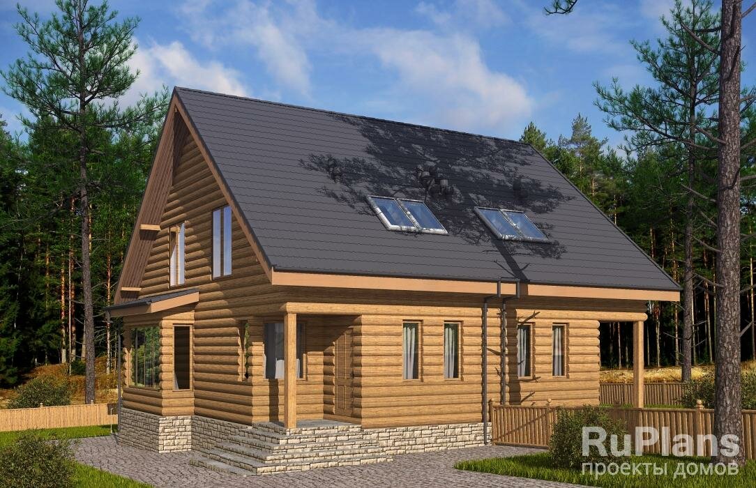 Одноэтажный дом с мансардой и терассой на две семьи (210 м2, 12м x 13м) Rg5143
