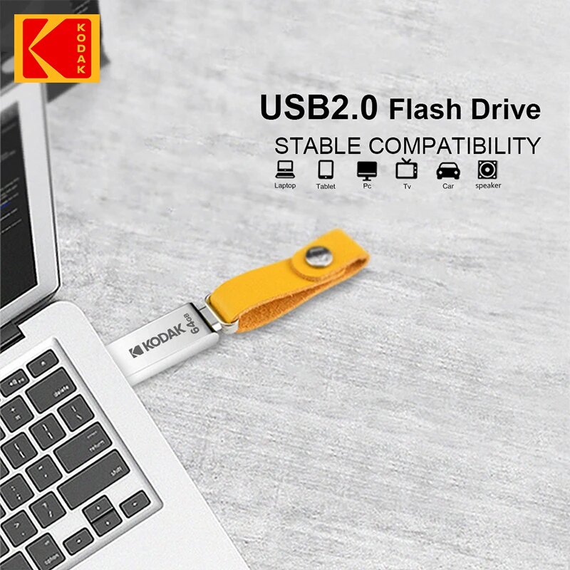 Флэш-накопитель Kodak USB2.0 128 ГБ/64 ГБ/32 ГБ, брелок из искусственной кожи/для ноутбуков/автомобилей, высокоскоростная передача данных/настроенное хранилище