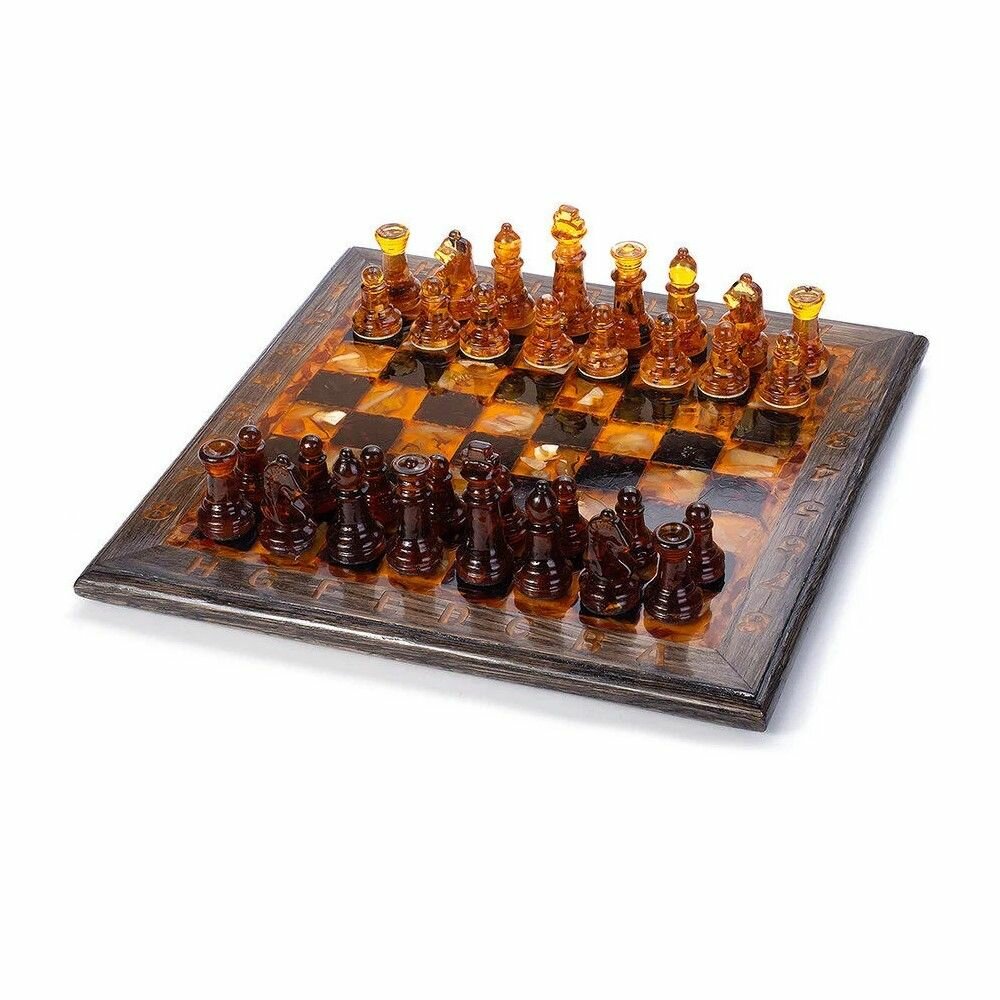 Янтарные шахматы с доской из дерева с натуральным янтарем