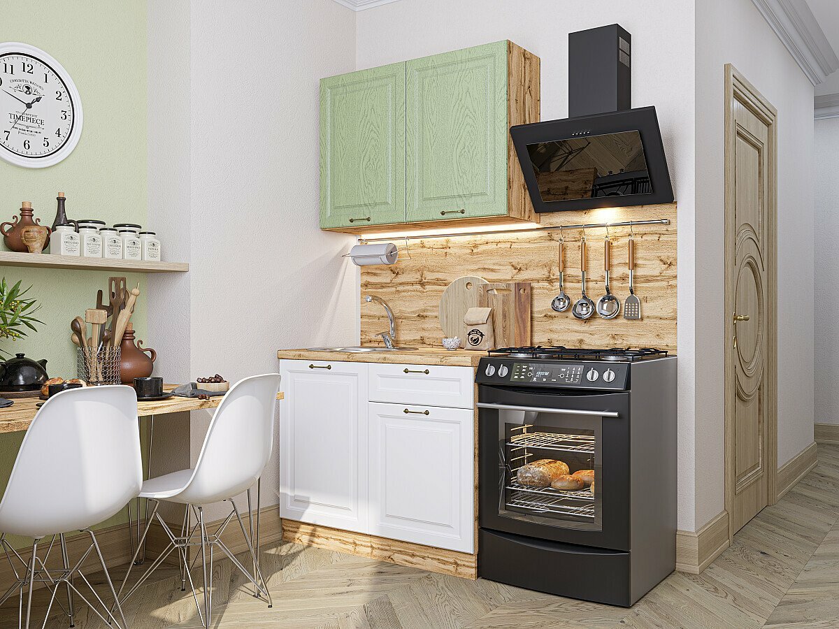 Кухня Ницца-05, цвет фасада Дуб оливковый/Белый, цвет каркаса Дуб Вотан, 2140*1000*600 мм
