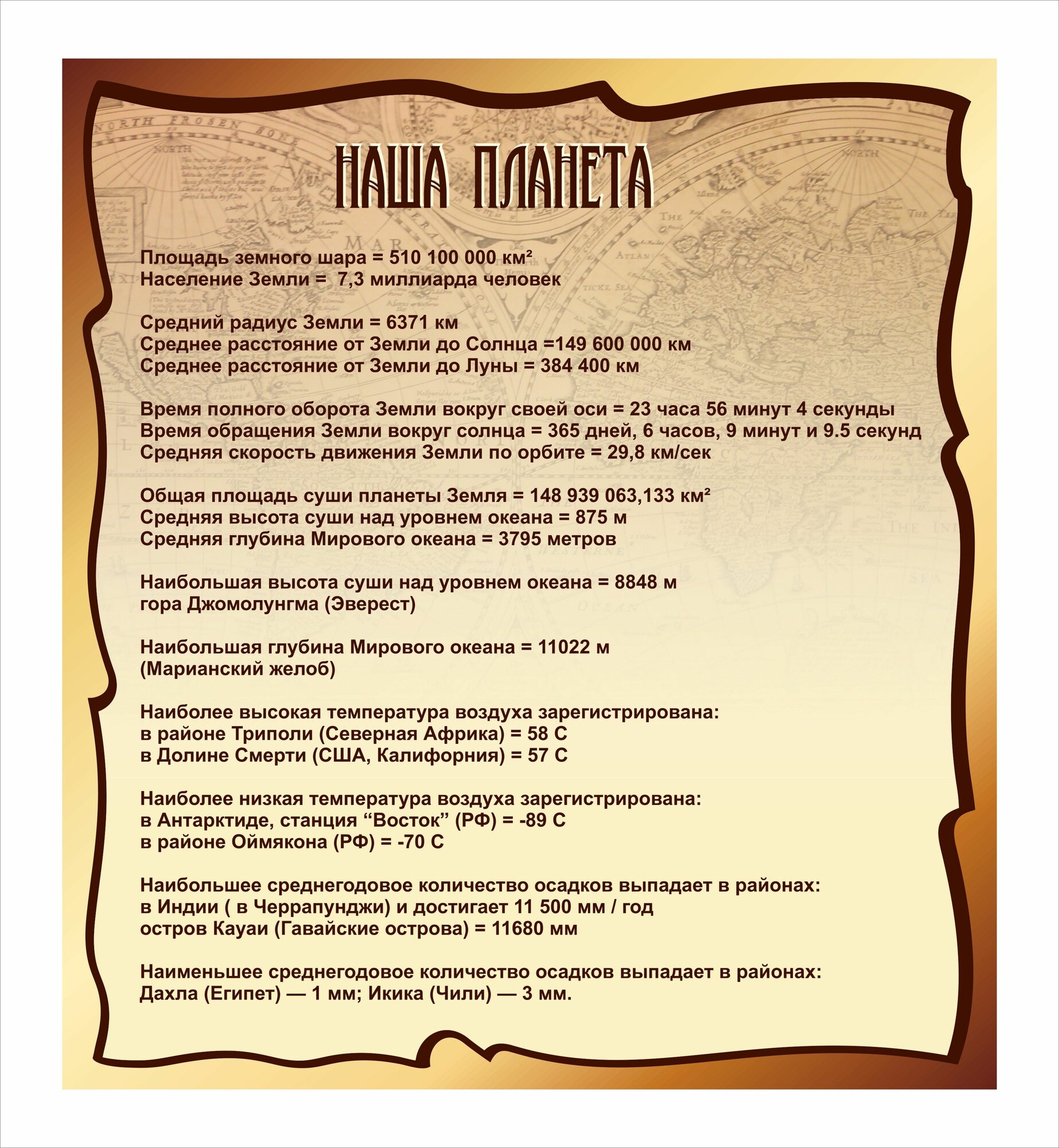 Стенд учебный информационный География. Наша планета 74х58 см