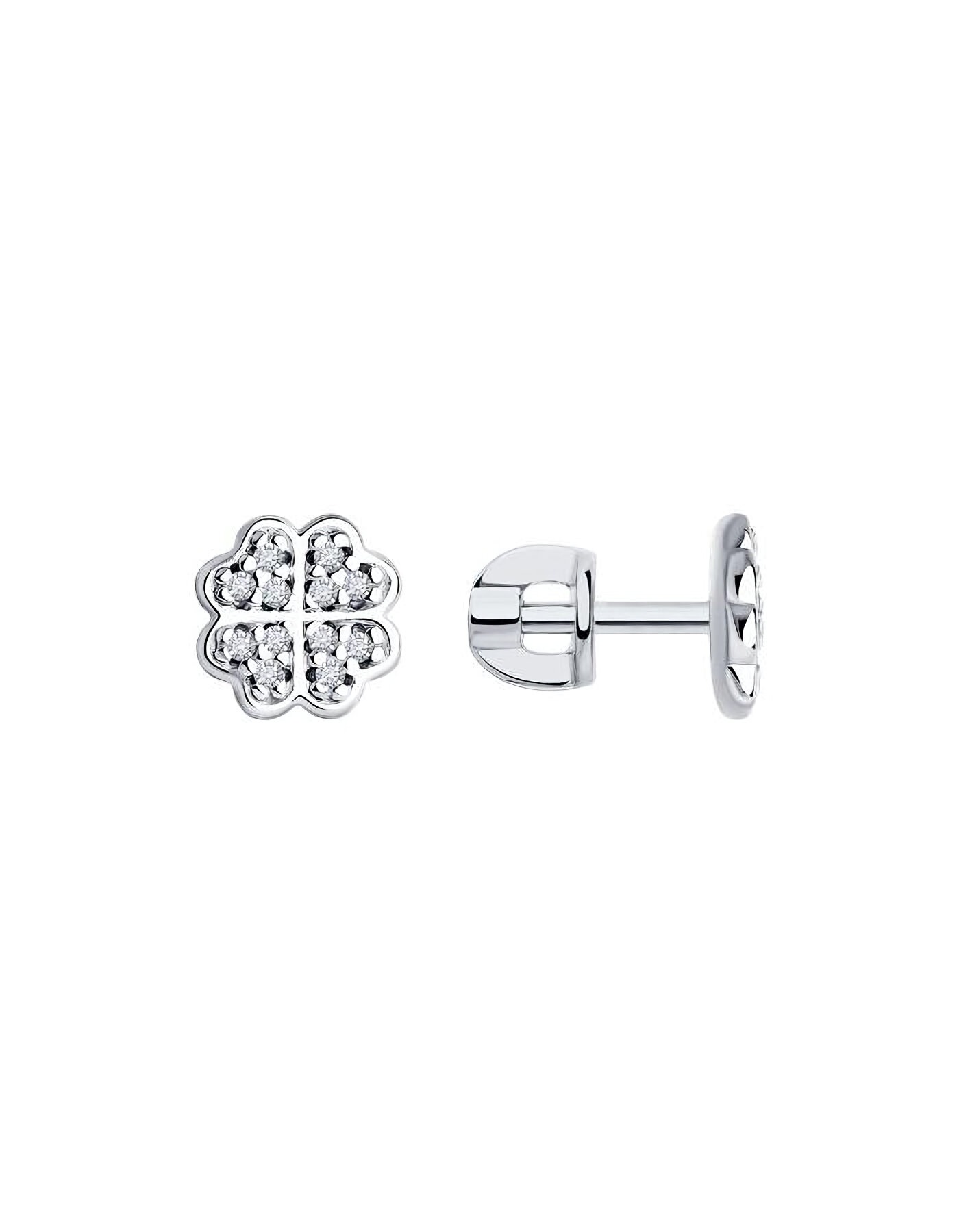Серьги пусеты, серебро, 925 проба, родирование, фианит