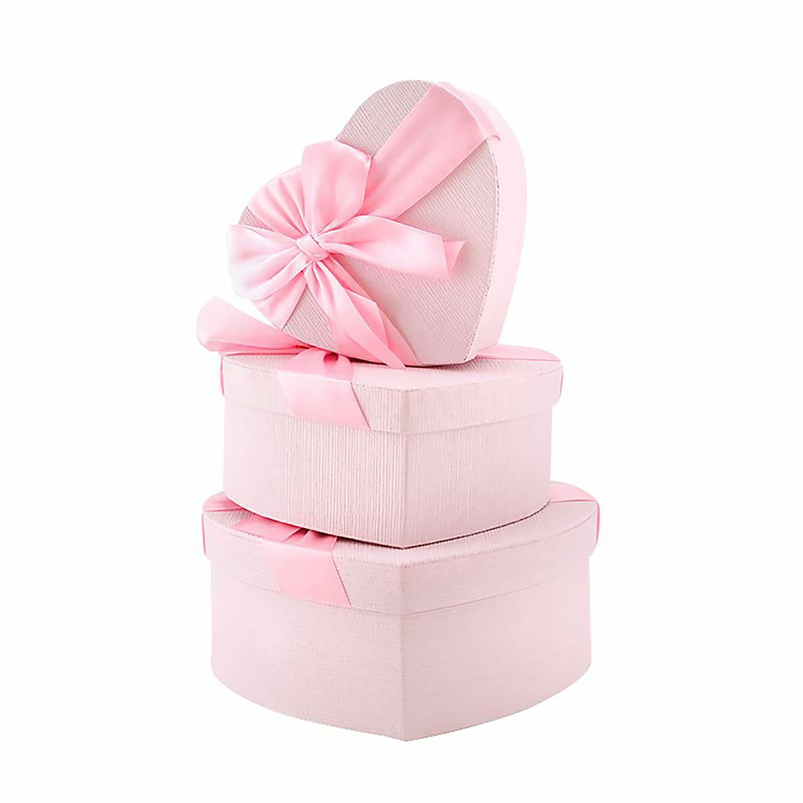 Набор подарочных коробок 3 в 1 "Сердце с бантом" Розовый / 3 шт.