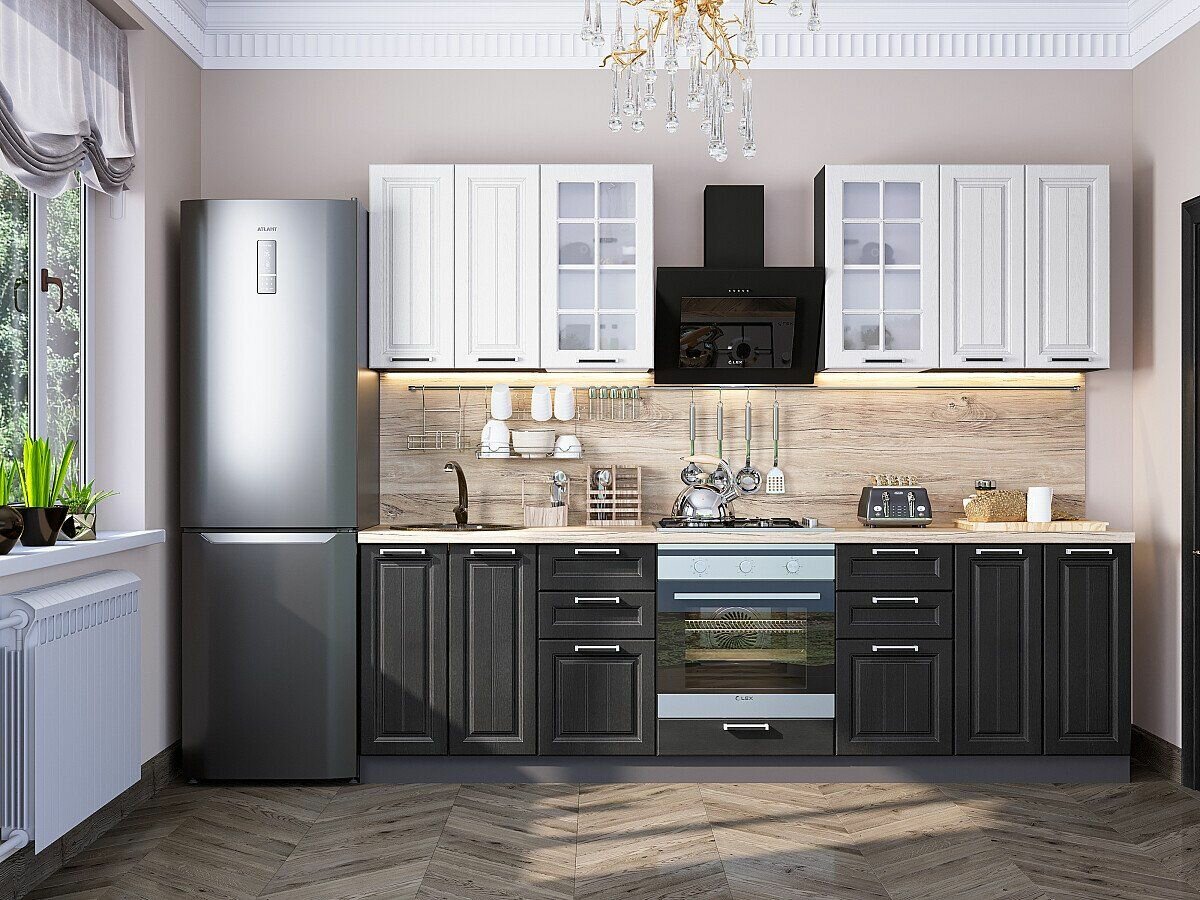 Кухонный гарнитур Прага Белое дерево/Венге Премиум, 2600 мм