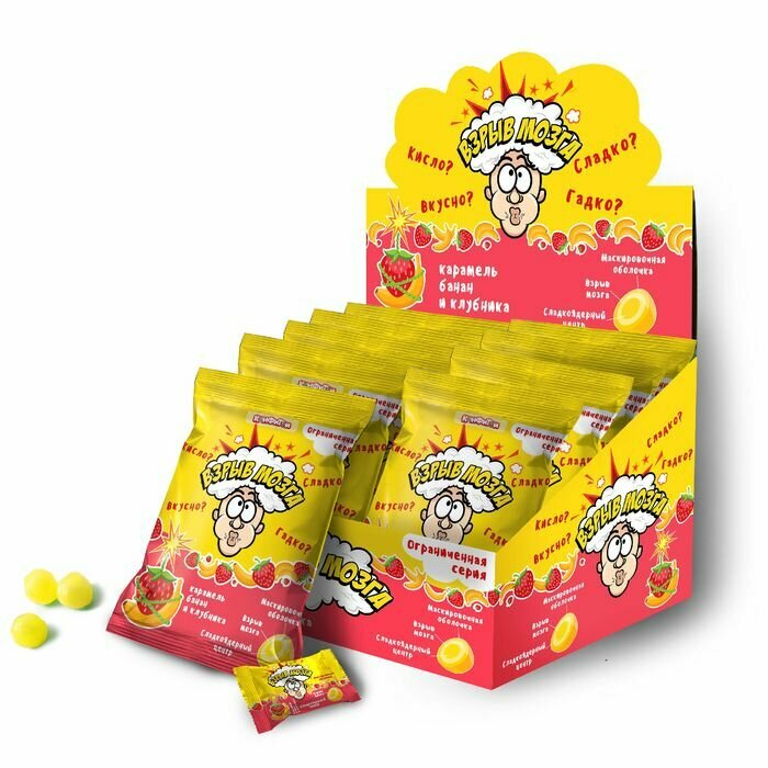 Карамель Взрыв мозга со вкусом Клубника-банан (блок 24 шт)