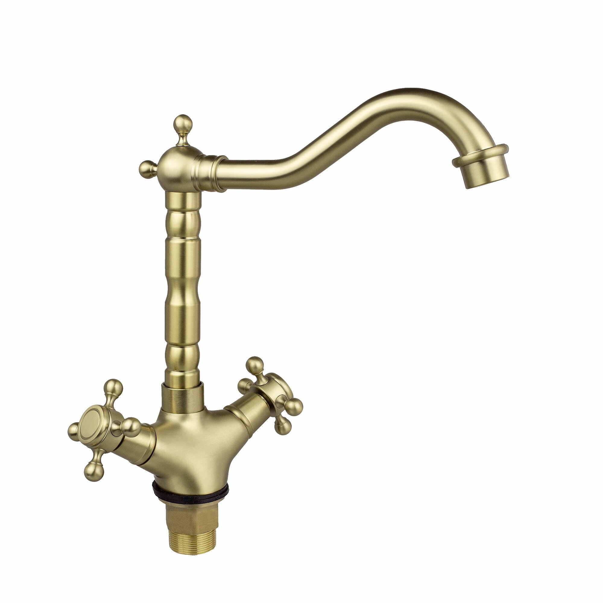 Двухвентильный смеситель для кухни с высоким поворотным изливом, ретро стиль, цвет бронза