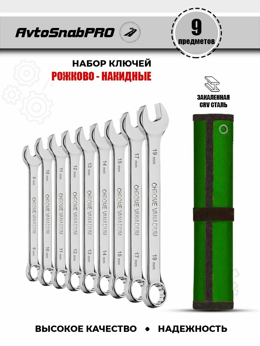 Набор гаечных ключей NEW EPOCH, хром/темно-зеленый, 9 предметов, в кейсе