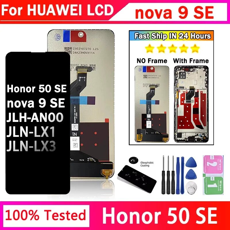 6,78 "проверенный для Huawei nova 9 SE 9SE 5G JLN-LX1, ЖК-дисплей, сенсорный экран, дигитайзер для Honor 50 SE, 50SE, JLH-AN00 дисплей Nova9se Black Frame