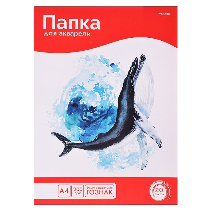 Папка для акварели Проф-пресс А4 "Огромный кит-1" цветная обложка, 20 листов 200г/м2 (20-5812)