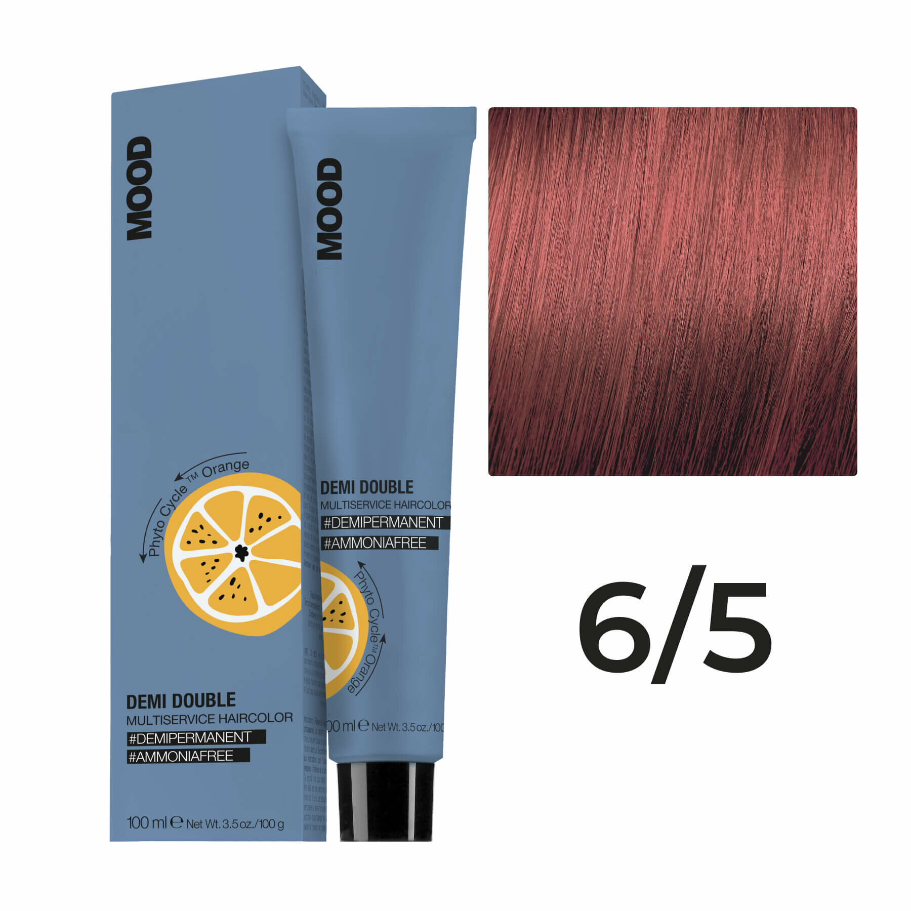 Краска для волос профессиональная без аммиака Mood Demi Double 6.5 Темный русый Красный 100 мл