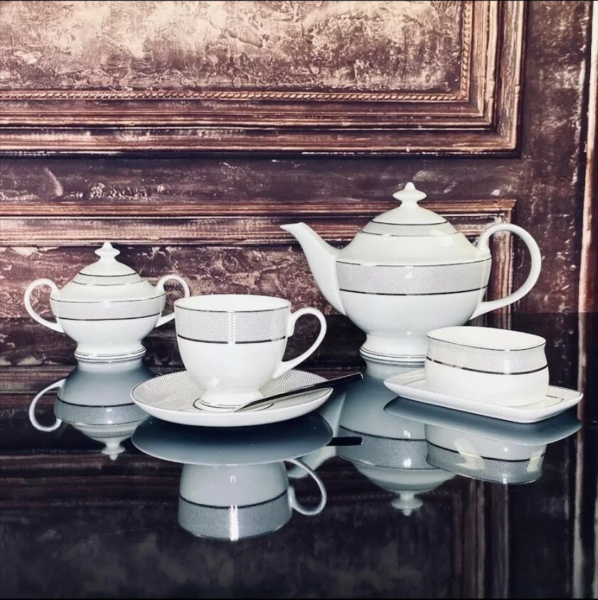 Чайный сервиз 18пр. Серебряная симфония Костяной фарфор 145-517 118-145-517