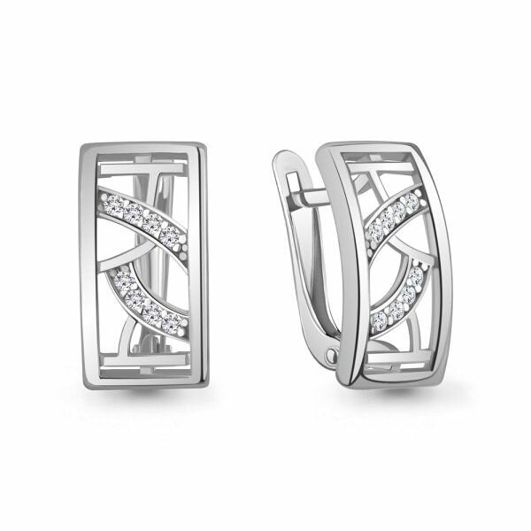 Серьги, серебро, 925 проба, родирование, фианит