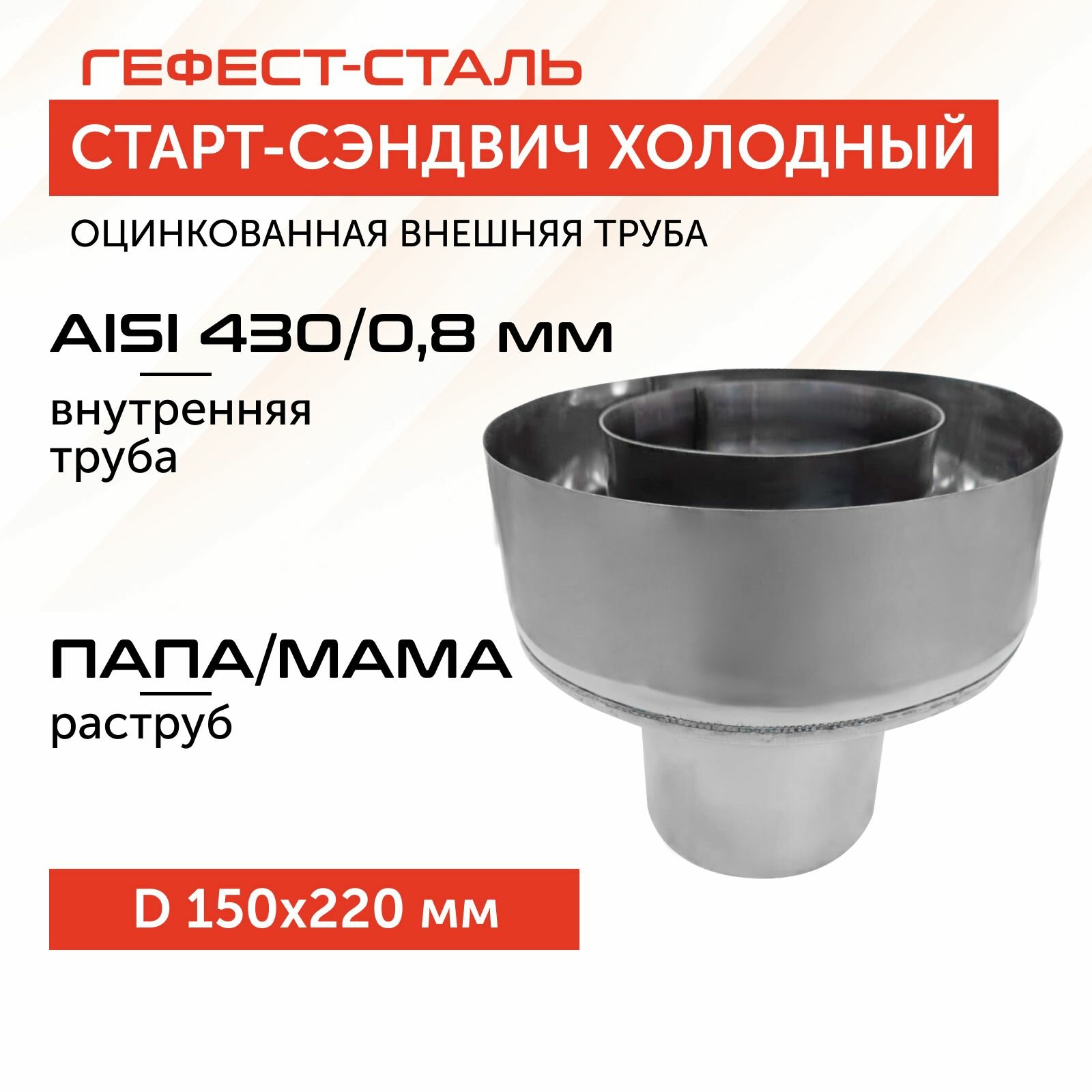 Старт-сэндвич 150х220, AISI 430/Оц, 0,8мм/0,5мм, (П-М), тип-2