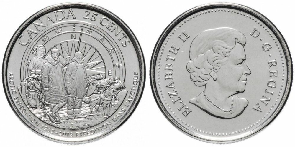 Канада 25 центов, 2013 100 лет Канадской арктической экспедиции