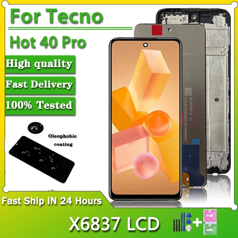 6,78 "высокое качество для Infinix Hot 40 Pro X6837 ЖК-дисплей с цифровым Black NO Frame