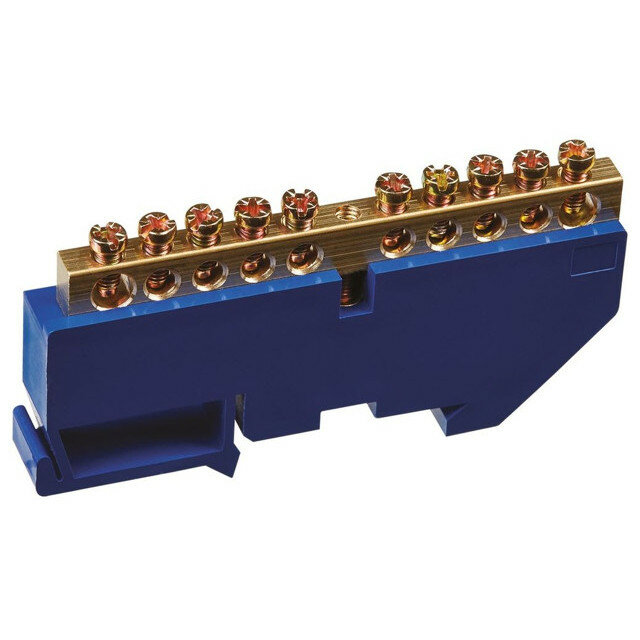 Шина нулевая NAVIGATOR на DIN-изоляторе 10 отверстий крепеж по центру 1шт латунь