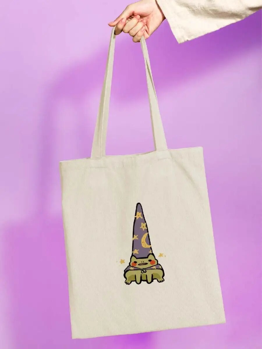 Сумка шоппер  на плечо женская холщевая с принтом Лягушка